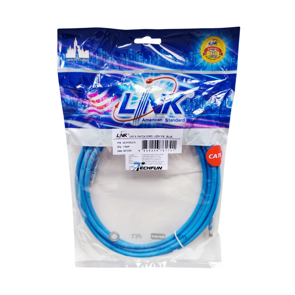 LAN CAT6 RJ45 Patch Cord LINK US-5103LZ-X 3m - TechFun